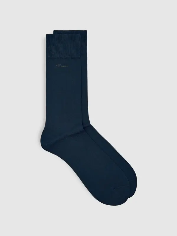 REISS Cotton-blend Logo Embroidery Crew Socks - Navy