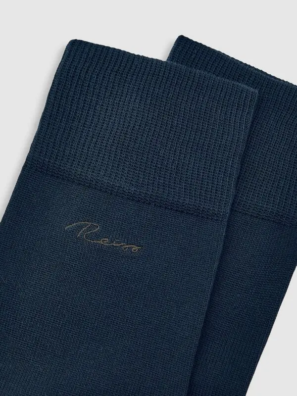 REISS Cotton-blend Logo Embroidery Crew Socks - Navy