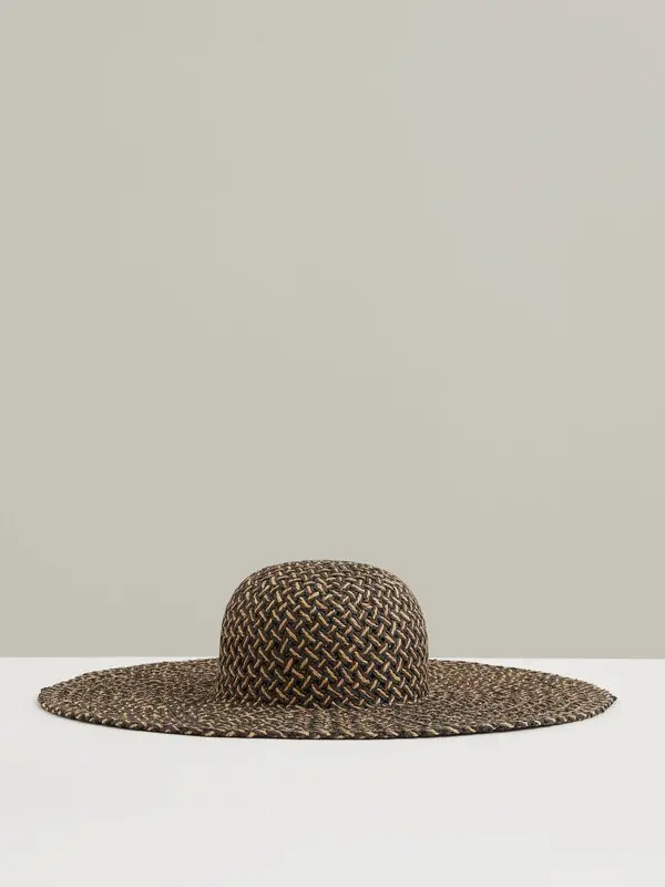 REISS Black & Natural Straw Basket-weave Sun Hat