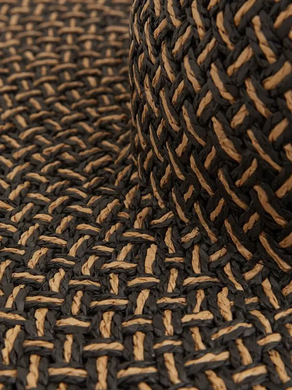 REISS Black & Natural Straw Basket-weave Sun Hat