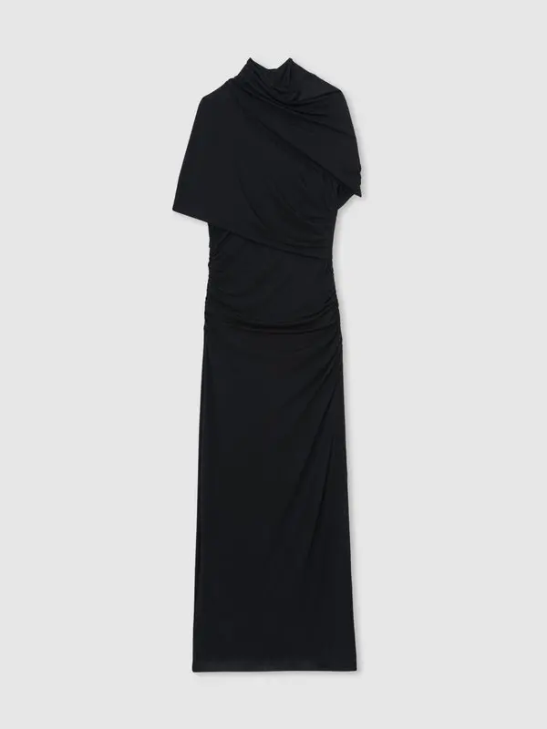 REISS Lyocell Ruched Midi Dress - Navy