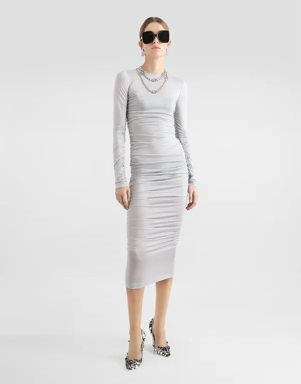 Dolce & Gabbana Draped Wool Jersey Calf-length Dress Dresses Gray
