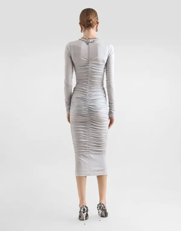 Dolce & Gabbana Draped Wool Jersey Calf-length Dress Dresses Gray