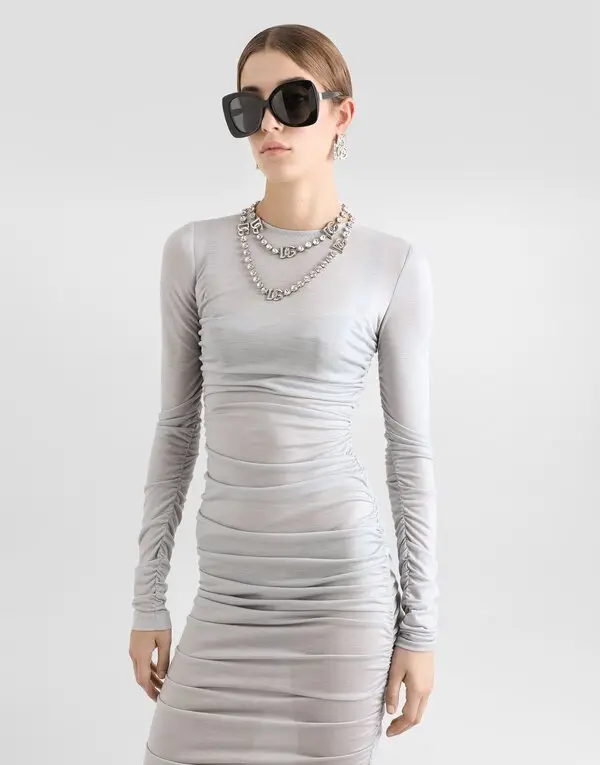 Dolce & Gabbana Draped Wool Jersey Calf-length Dress Dresses Gray