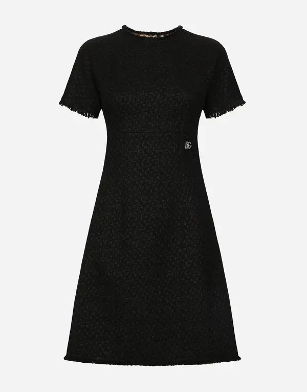 Dolce & Gabbana Raschel Tweed Midi Dress With Dg Logo Dresses - Black