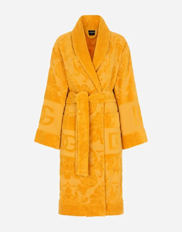Dolce & Gabbana Bath Robe In Terry Cotton Jacquard Monochrome Bathrobes - Multicolor
