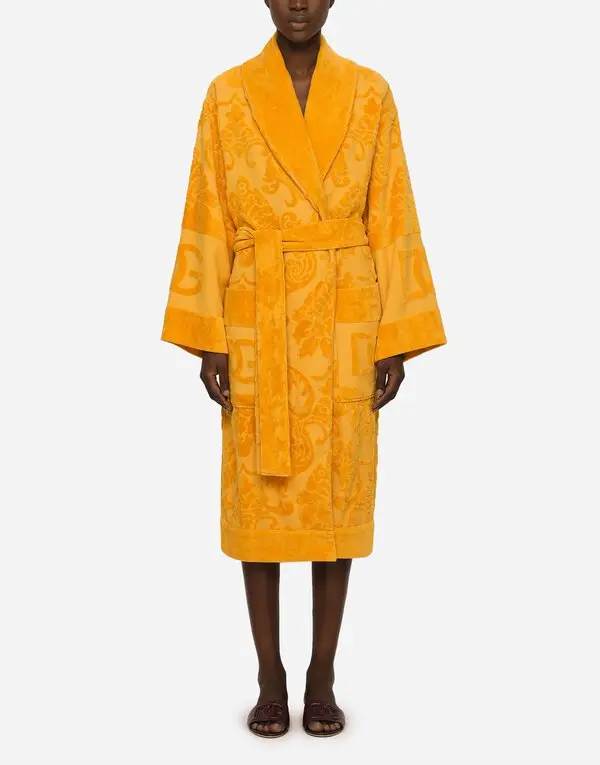 Dolce & Gabbana Bath Robe In Terry Cotton Jacquard Monochrome Bathrobes - Multicolor