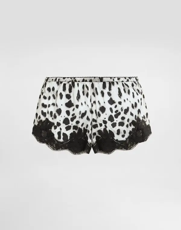 Dolce & Gabbana Leopard- Satin Shorts With Lace Inserts Underwear Satin
