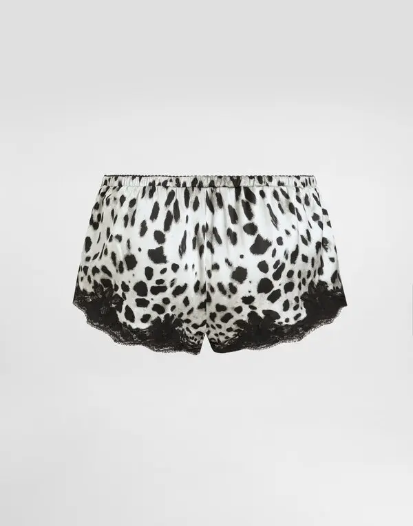 Dolce & Gabbana Leopard- Satin Shorts With Lace Inserts Underwear Satin