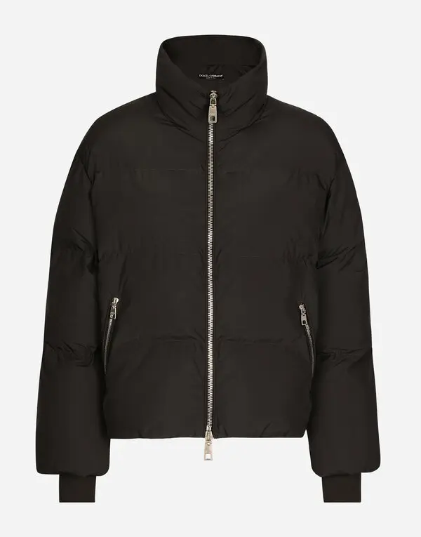 Dolce & Gabbana Short Nylon Down Jacket With Branded Tag Coats And Jackets - Black
