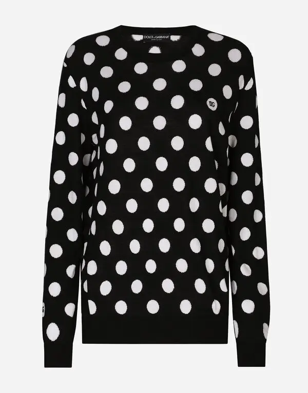 Dolce & Gabbana Wool And Silk Sweater With Polka-dot Inlay Sweaters And Cardigans Multi-colored - Print