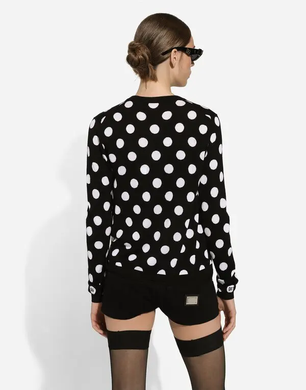 Dolce & Gabbana Wool And Silk Sweater With Polka-dot Inlay Sweaters And Cardigans Multi-colored