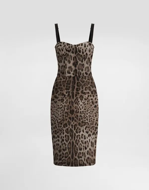 Dolce & Gabbana Tulle Midi Bustier Dress With Leopard Print Dresses Animal Print - Multicolor