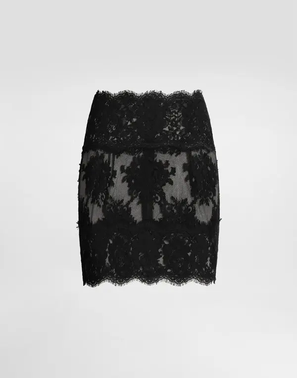 Dolce & Gabbana Short Skirt In Chantilly Lace Skirts Lace - Black