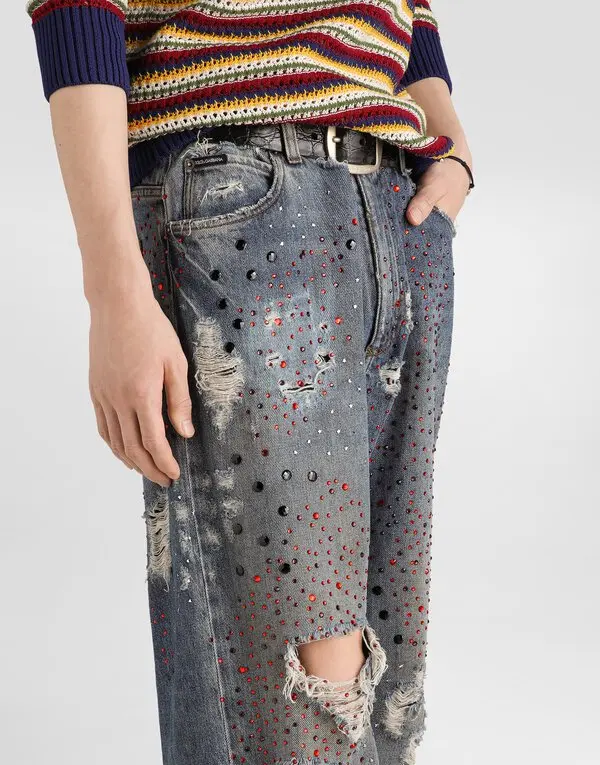 Dolce & Gabbana Denim Trousers With Rhinestones Denim Multi-colored