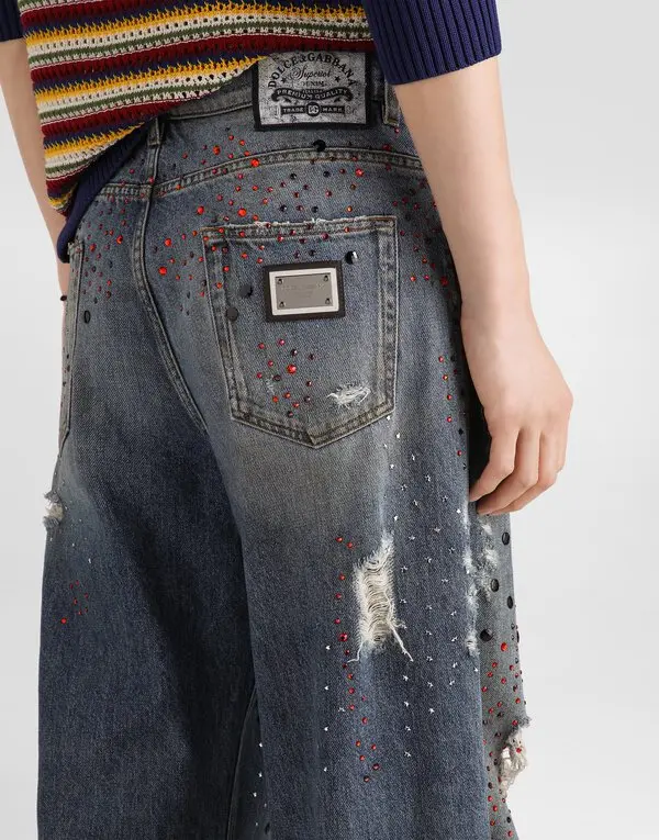 Dolce & Gabbana Denim Trousers With Rhinestones Denim Multi-colored