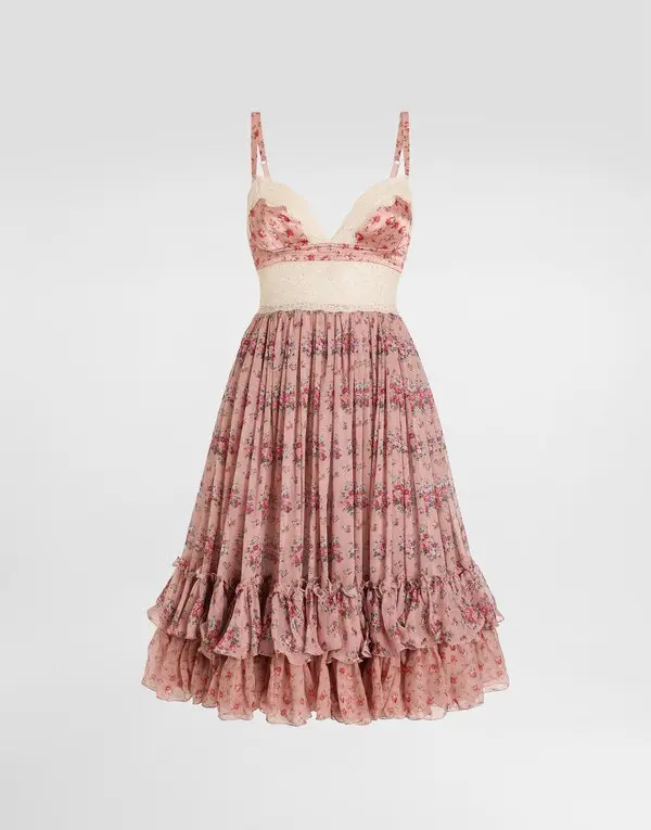 Dolce & Gabbana Small Flower Bouquets-print Chiffon Dress Dresses - Multicolor