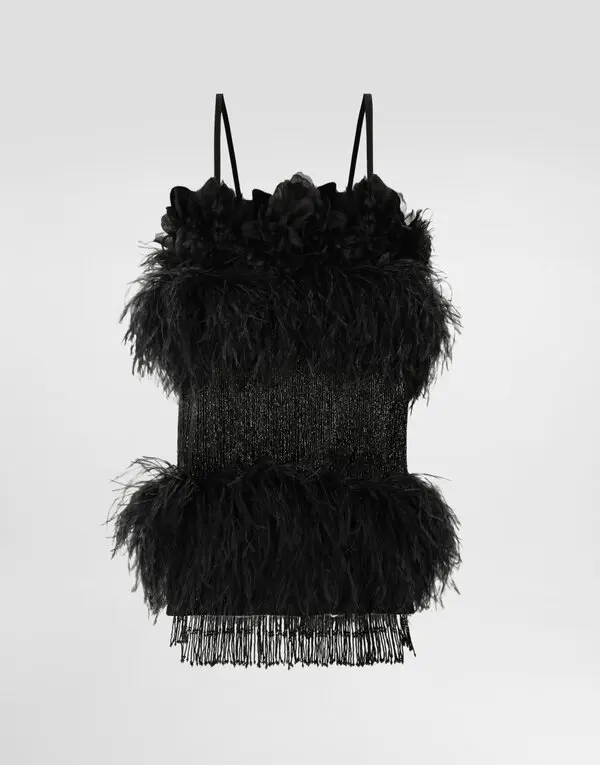Dolce & Gabbana Satin Dress With Feathers Dresses - Black