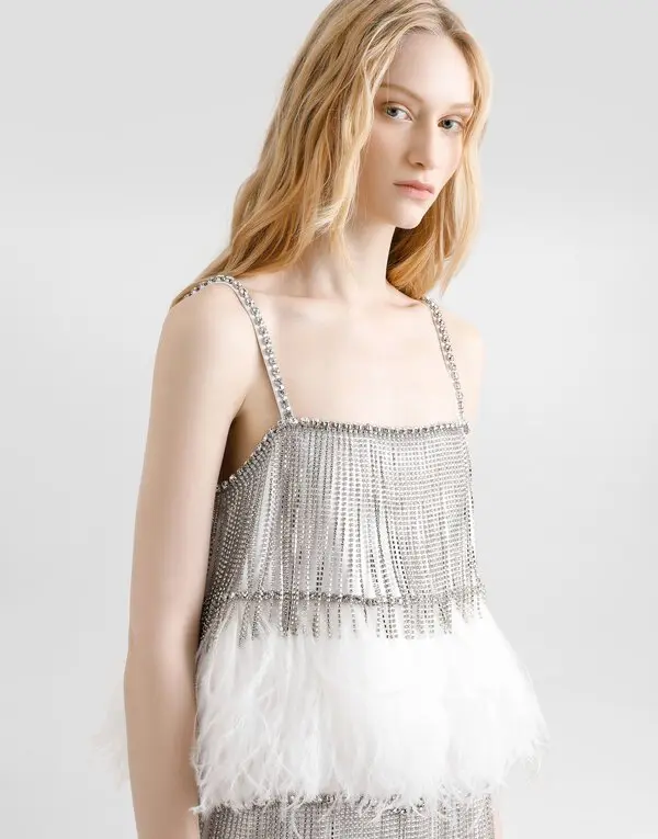 Dolce & Gabbana Satin Dress With Feathers Dresses - Crystal
