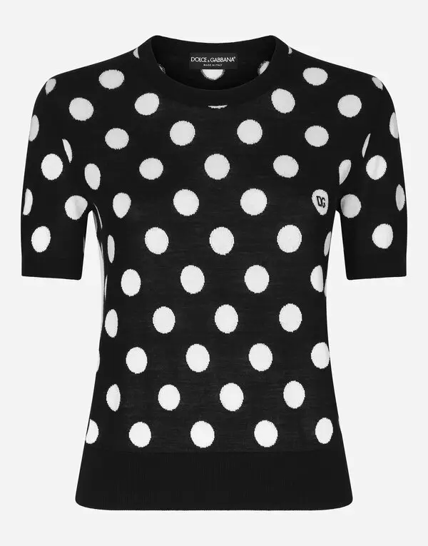 Dolce & Gabbana Wool And Silk Tank Top With Polka-dot Inlay Sweaters And Cardigans Multi-colored - Print