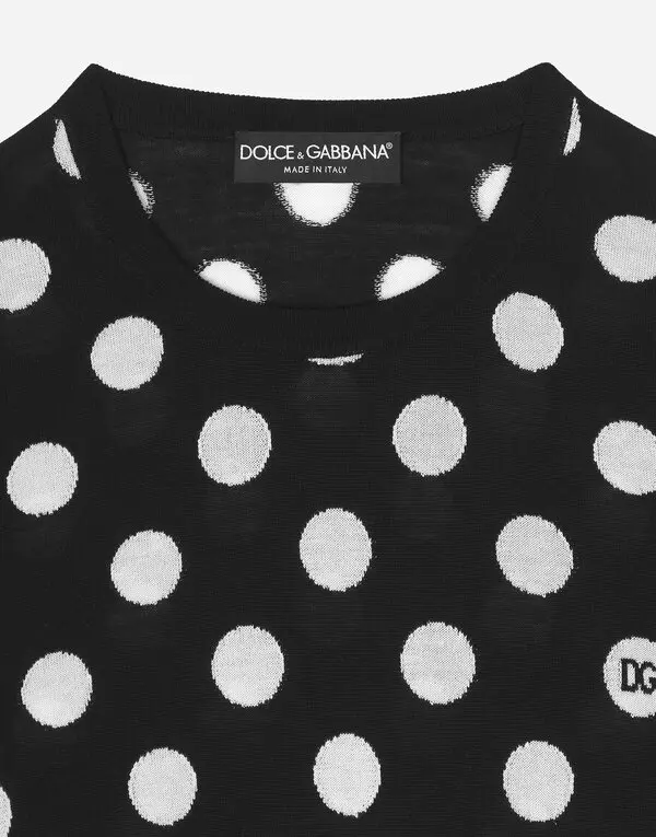 Dolce & Gabbana Wool And Silk Tank Top With Polka-dot Inlay Sweaters And Cardigans Multi-colored