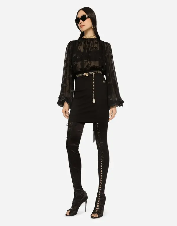 Dolce & Gabbana Devoré Satin Blouse With All-over Dg Logo