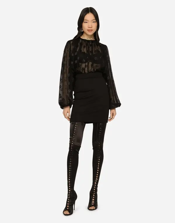 Dolce & Gabbana Devoré Satin Blouse With All-over Dg Logo