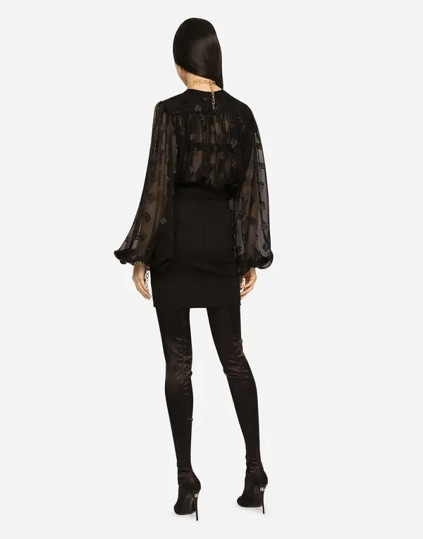 Dolce & Gabbana Devoré Satin Blouse With All-over Dg Logo