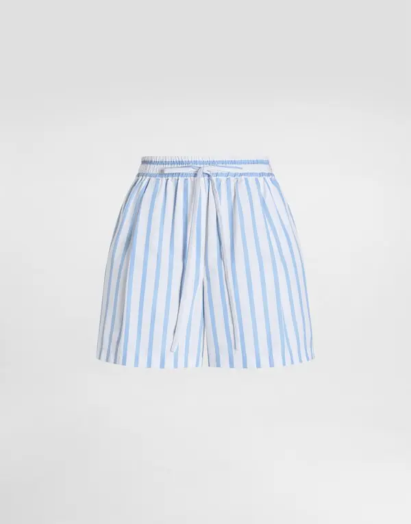 Dolce & Gabbana Striped Poplin High-cut Shorts With Drawstring And Contrast Piping - Multicolor