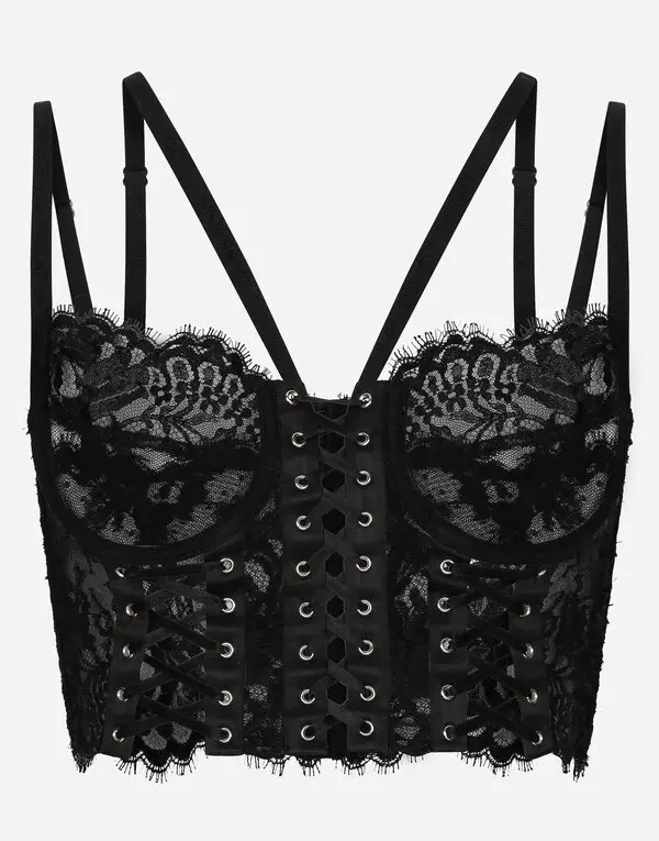 Dolce & Gabbana Lace Lingerie Corset With Straps And Eyelets Shirts And Tops Fabric - Black
