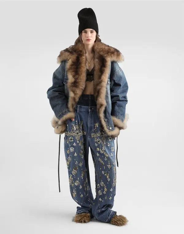 Dolce & Gabbana Denim Jacket With Fur Denim And Jeans Multi-colored