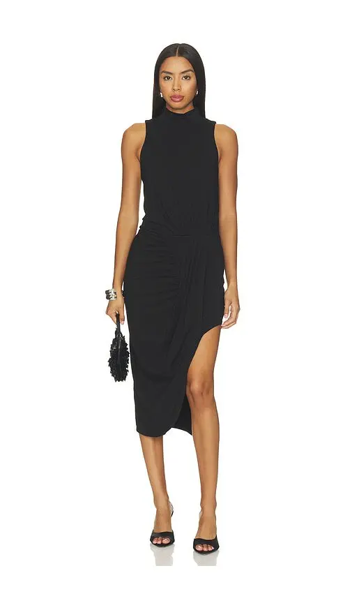 BOBI Mock Neck Pleated Dress In . Also