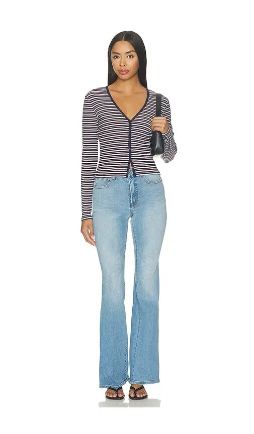 Good American Rib V Neck Cardigan - Multi