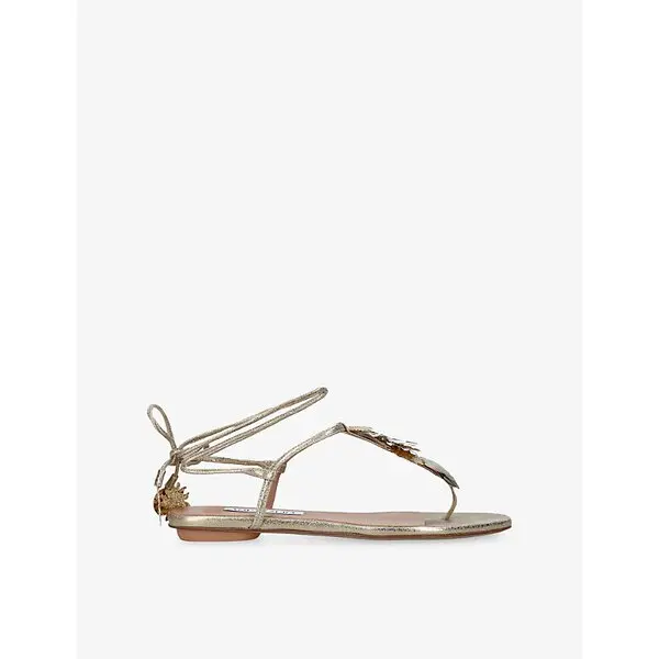 AQUAZZURA Night Stars Flat Leather Sandals - Silver