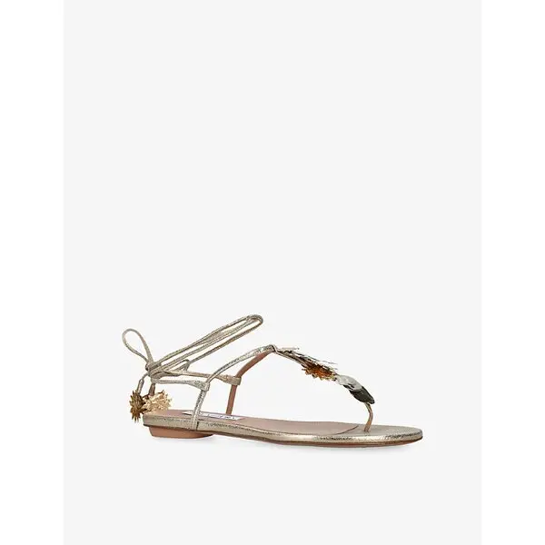 AQUAZZURA Night Stars Flat Leather Sandals