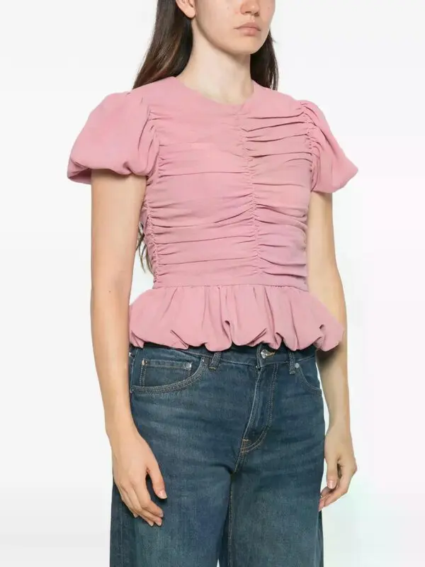 ROTATE BY BIRGER CHRISTENSEN Crepe Ruched Puff-sleeve Blouse - Pink