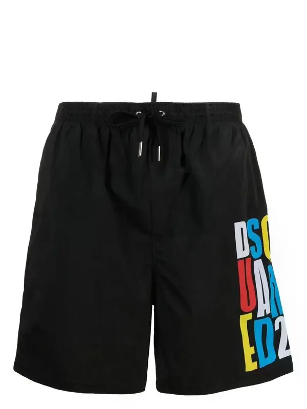Dsquared2 Logo Print Drawstring Swim Shorts - Black