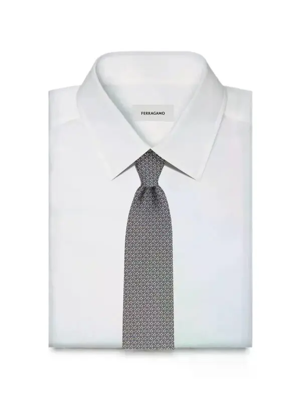 FERRAGAMO Gancini Square-print Silk Tie - Grey