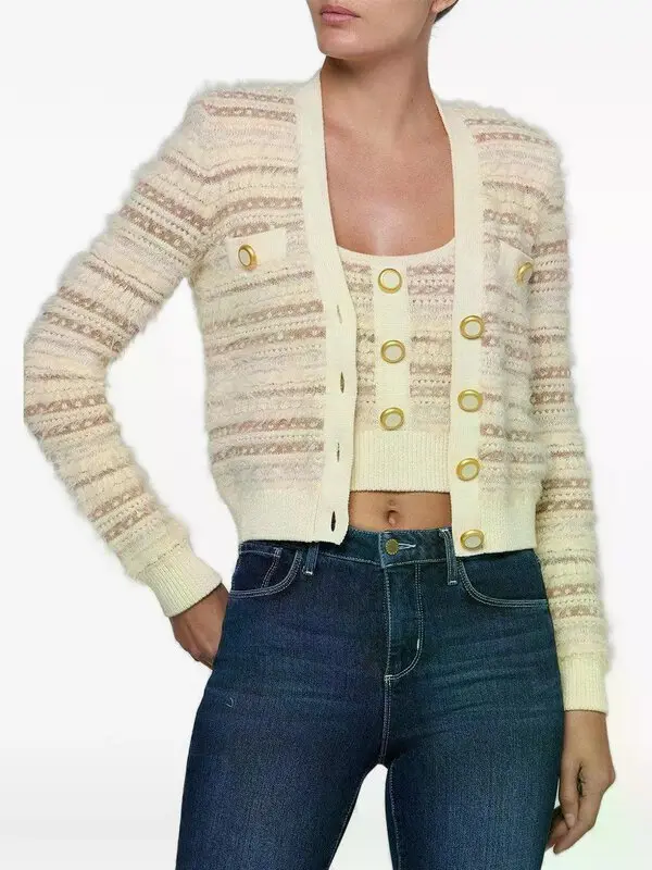 L'Agence Ariadne Striped Eyelash-knit Cardigan