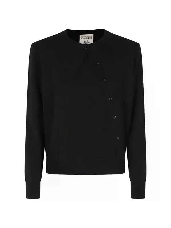 SEMICOUTURE Asymmetric-fastening Knitted Cardigan - Black