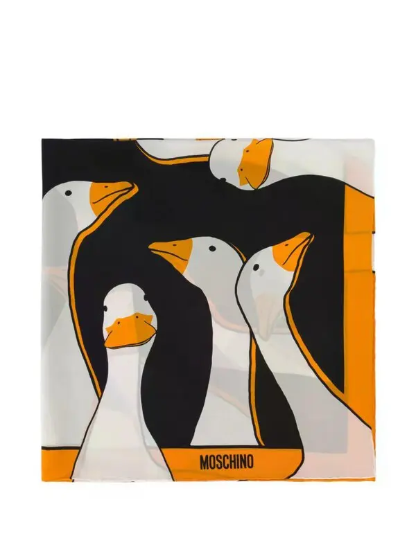 Moschino Goose-print Silk Scarf - Black