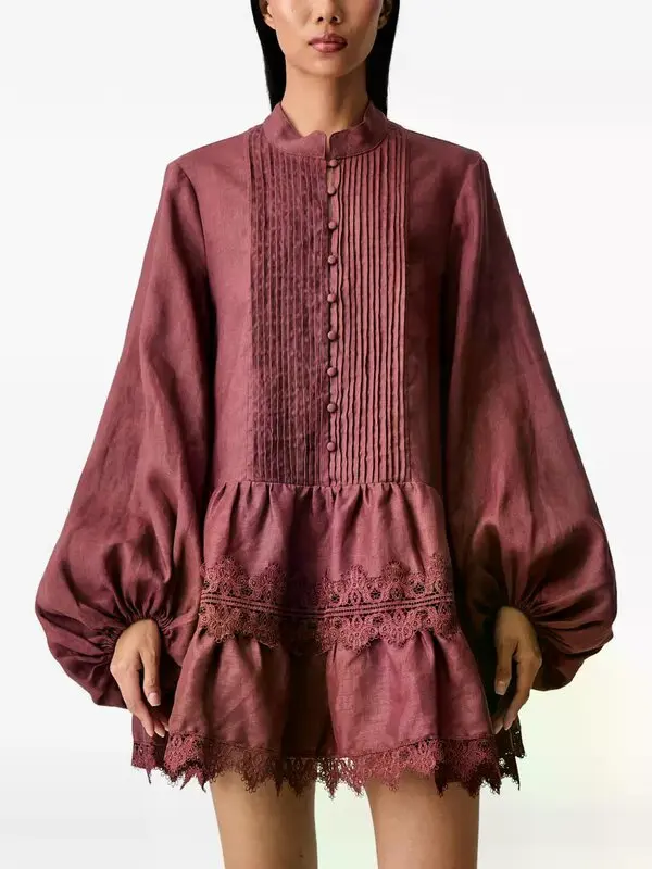 Bardot Lace-trim Pleated-bib Dress - Brown