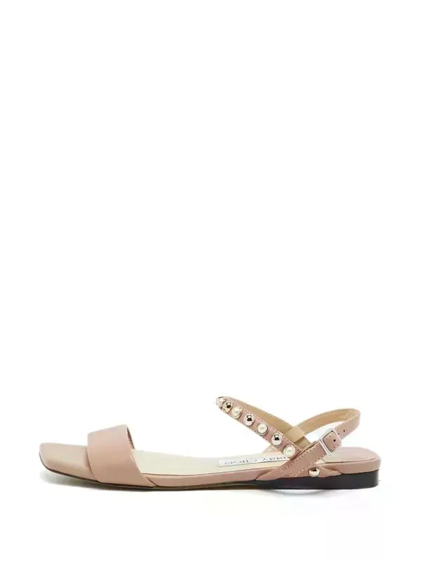 JIMMY CHOO Aadra Flat Sandals With Pearl And Stud Embellishments - Neutrals