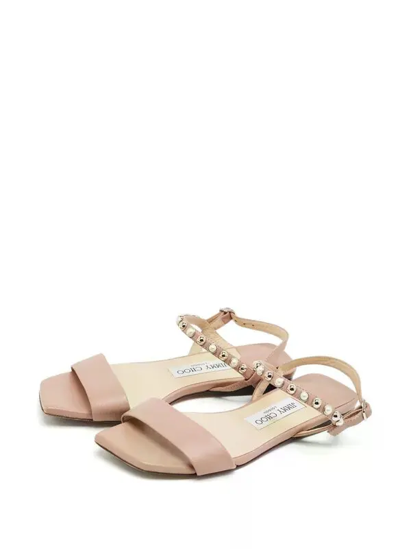 JIMMY CHOO Aadra Flat Sandals With Pearl And Stud Embellishments