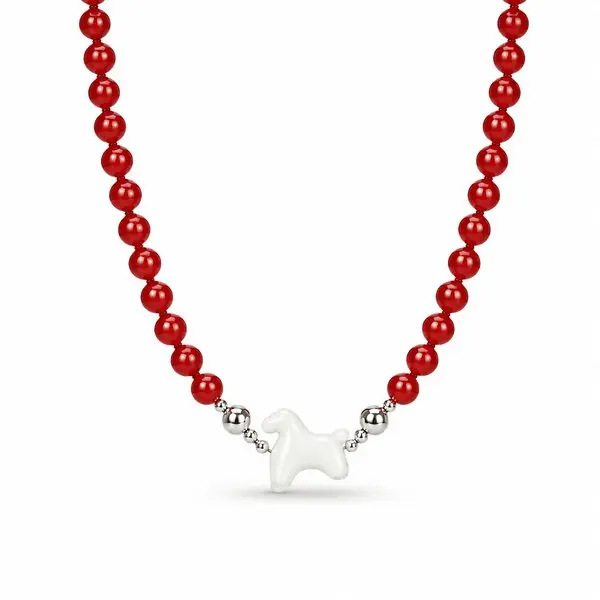 ORMIRO Lucky Horse Carnelian & White Jade Beaded Necklace - Red