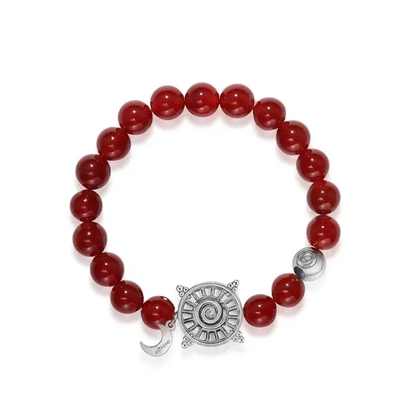 AUROZIA Solar Meridian Beaded Bracelet With Sun Coin Charm - Red/silver