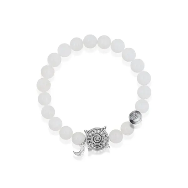 AUROZIA Solar Meridian White Gold Plated Moonstone Beaded Bracelet With Sun And Moonstone Charms - Silver/white