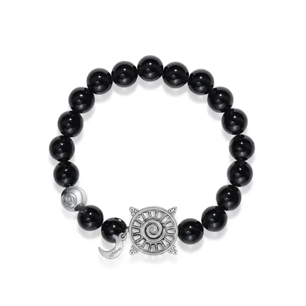 AUROZIA Solar Meridian Beaded Bracelet With Sun Coin And Sundial Charms - Black/silver