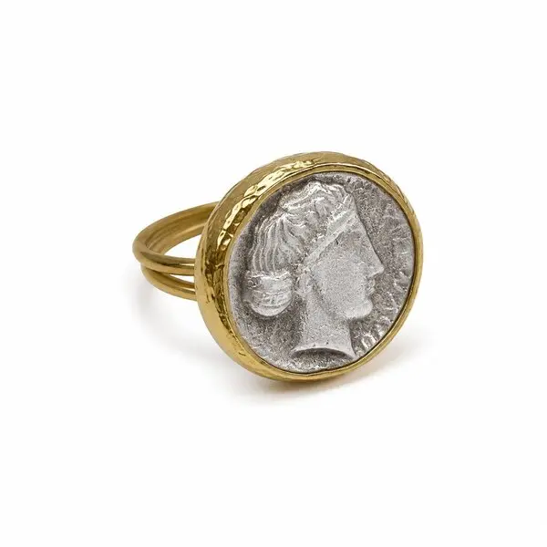 BY OZGE Gold & Silver Plated Antique Portrait Medallion Ring