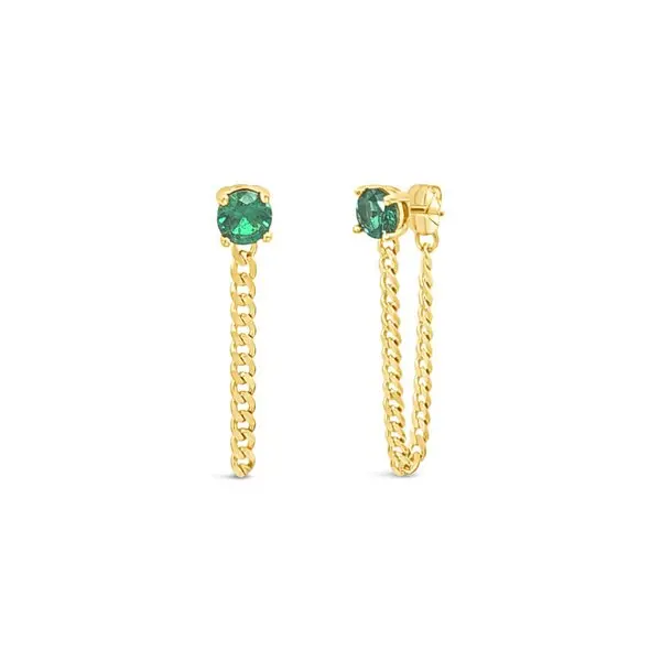 LUTIRO Fancy Curb Earring With Cz-emerald-gold